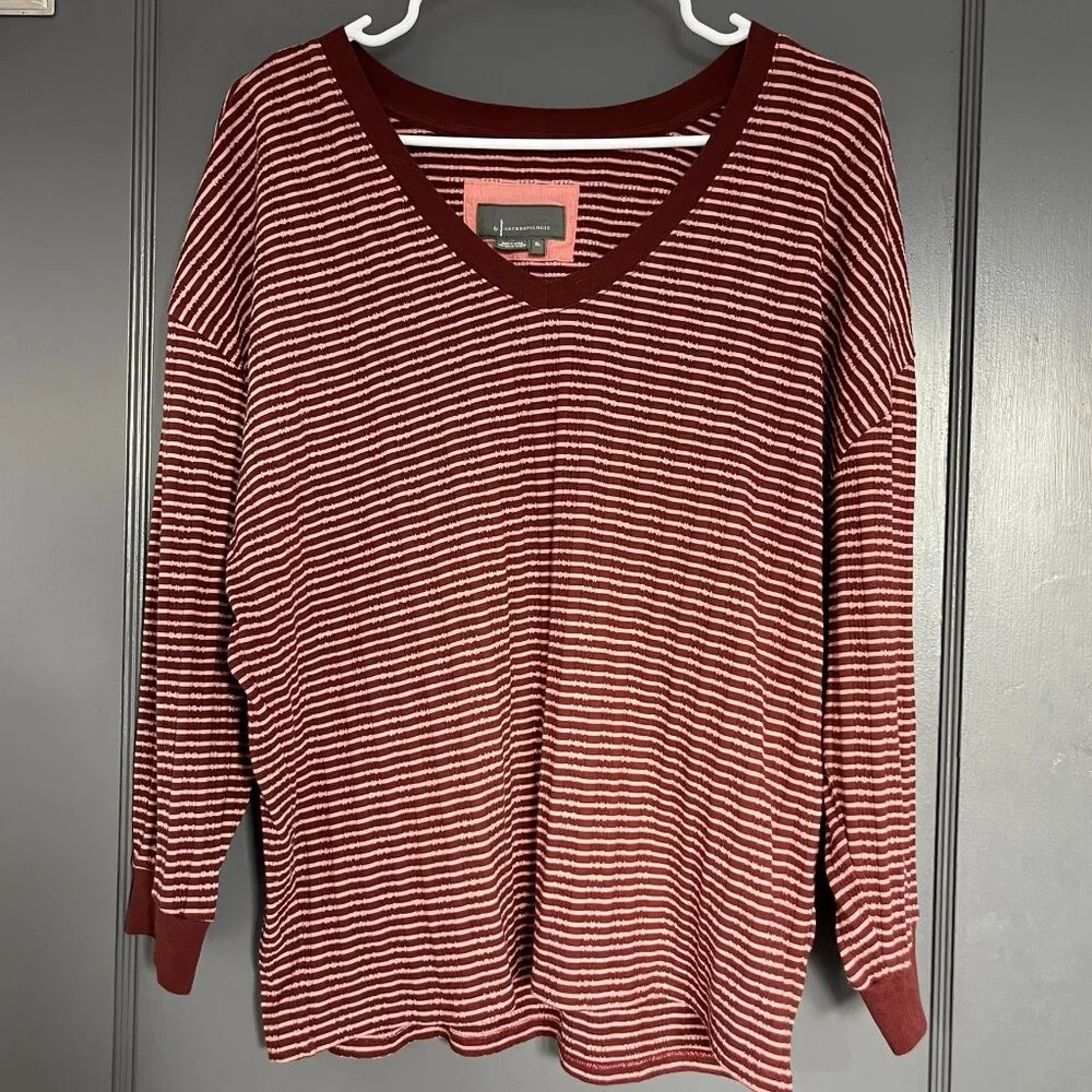Anthropologie | Tops | Anthropologie Hannah Pink Maroon Red Striped ...